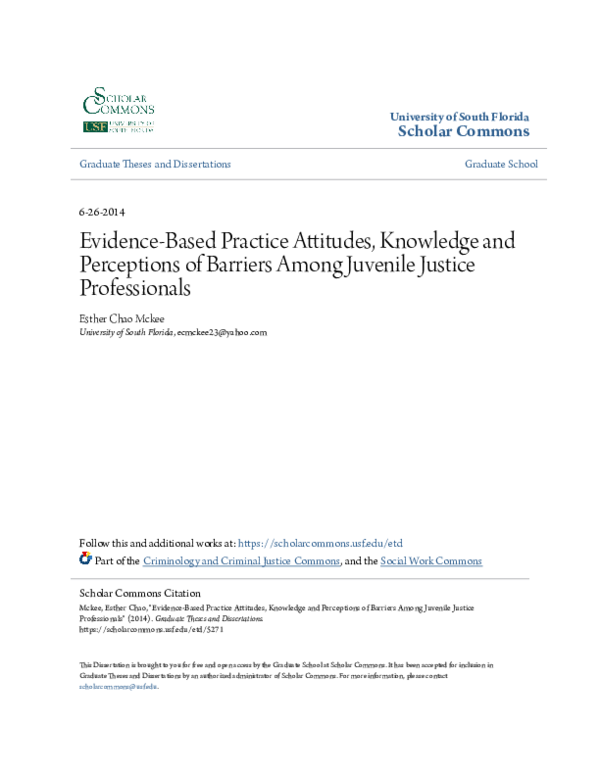 (PDF) Evidence-Based Practice Attitudes, Knowledge and Perceptions of Barriers Among Juvenile ...