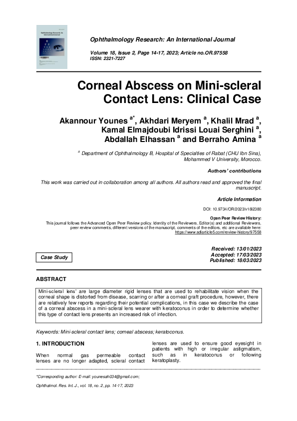 (PDF) Corneal Abscess on Mini-scleral Contact Lens: Clinical Case ...