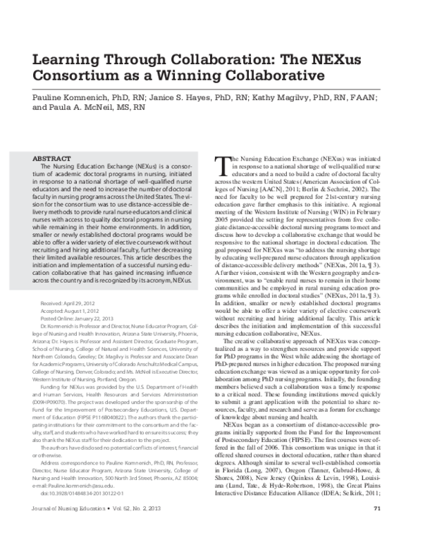 (PDF) Learning Through Collaboration: The NEXus Consortium as a Winning Collaborative