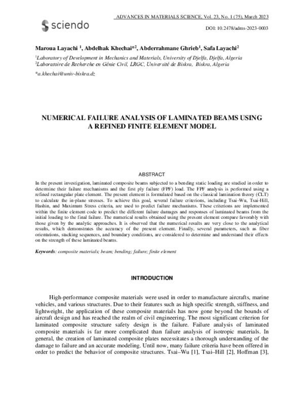 (PDF) Failure Analysis of Laminated Beams with Finite Element Model
