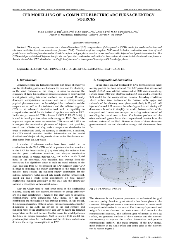 (PDF) CFD Modelling of a Complete Electric Arc Furnace Energy Sources