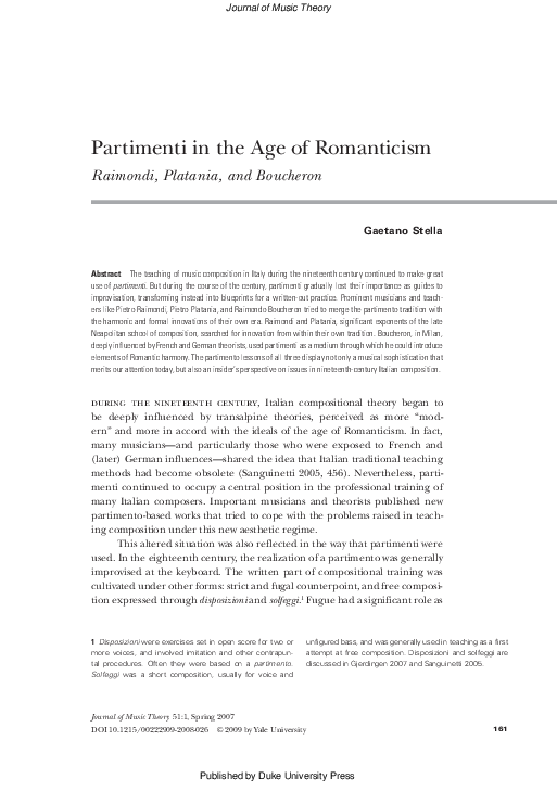 (PDF) Partimenti in the Age of Romanticism: Raimondi, Platania, and ...
