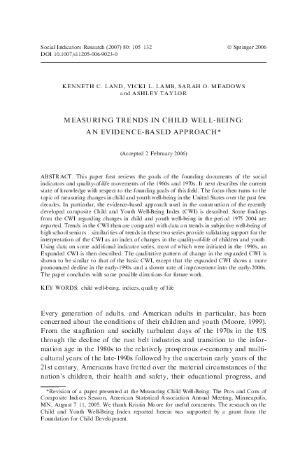 (PDF) Measuring Trends in Child Well-Being: An Evidence-Based Approach