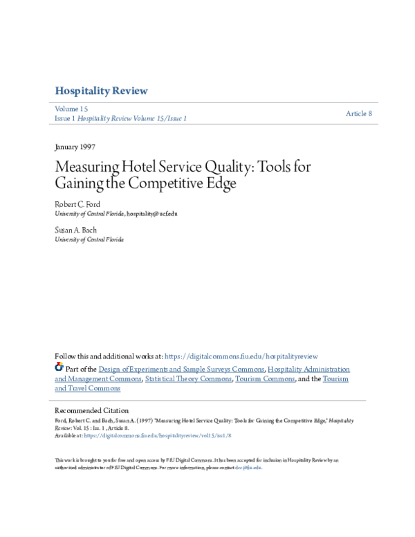 (PDF) Measuring hotel service quality: tools for gaining the ...