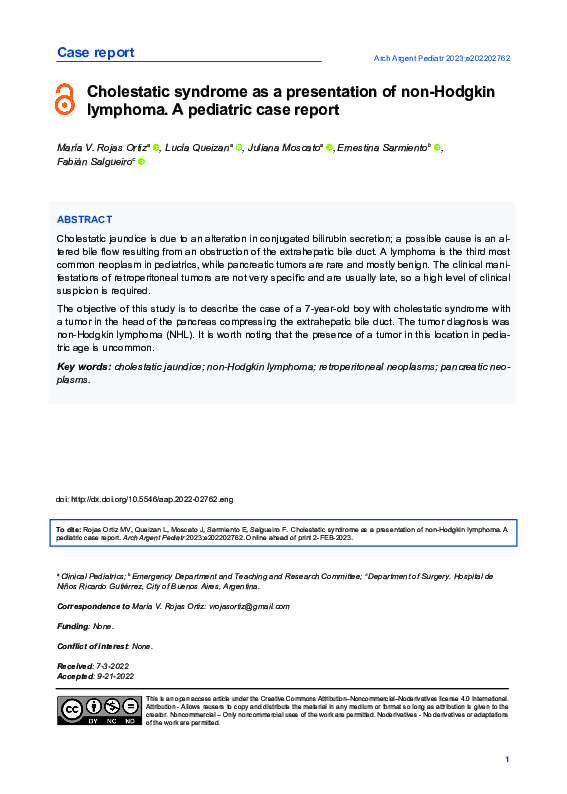 (PDF) Cholestatic syndrome as a presentation of non-Hodgkin lymphoma. A ...