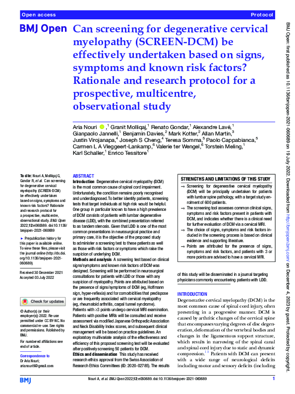 (PDF) Can screening for degenerative cervical myelopathy (SCREEN-DCM ...