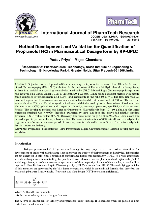 (PDF) Method Development and Validation for Quantification of ...