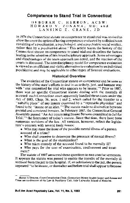 (PDF) Competence to stand trial in Connecticut