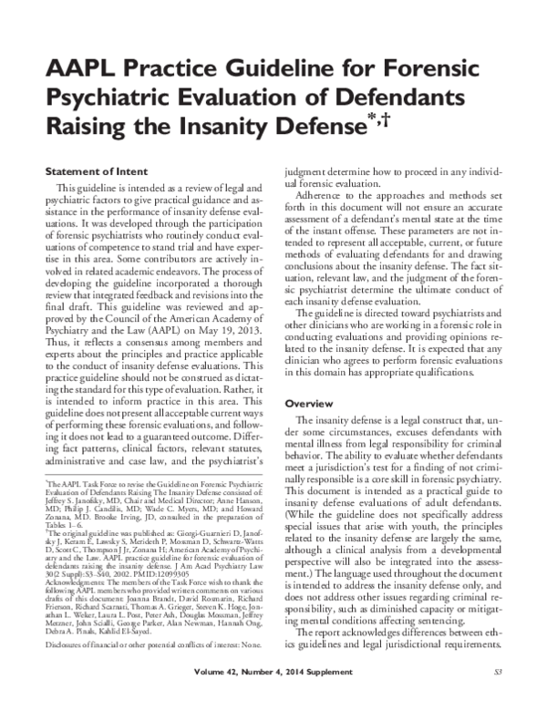 (PDF) AAPL practice guideline for forensic psychiatric evaluation of ...