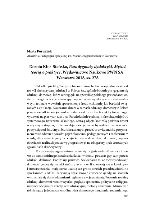 (PDF) Dorota Klus-Stańska, „Paradygmaty dydaktyki. Myśleć teorią o ...