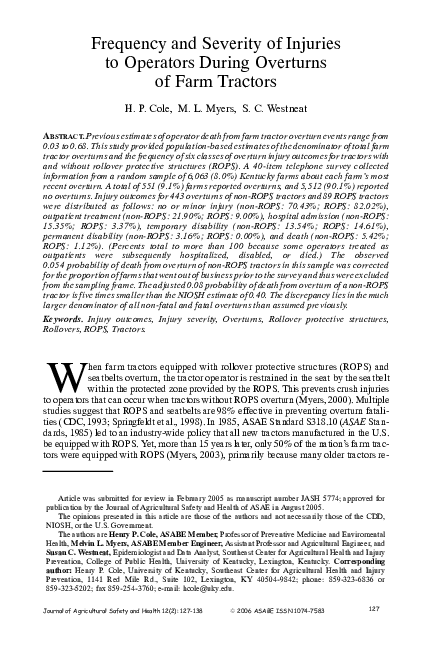 (PDF) Frequency and Severity of Injuries to Operators During Overturns ...