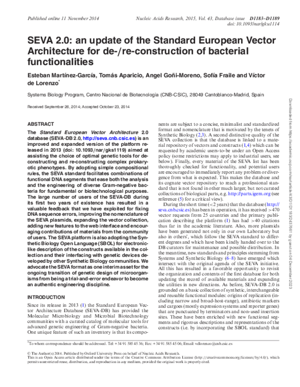 (PDF) SEVA 2.0: an update of the Standard European Vector Architecture ...