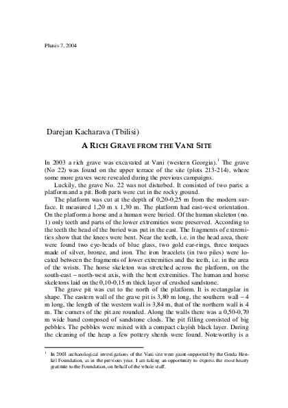 (PDF) A Rich Grave from the Vani Site