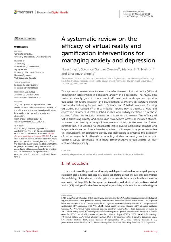 (PDF) A systematic review on the efficacy of virtual reality and gamification interventions for ...