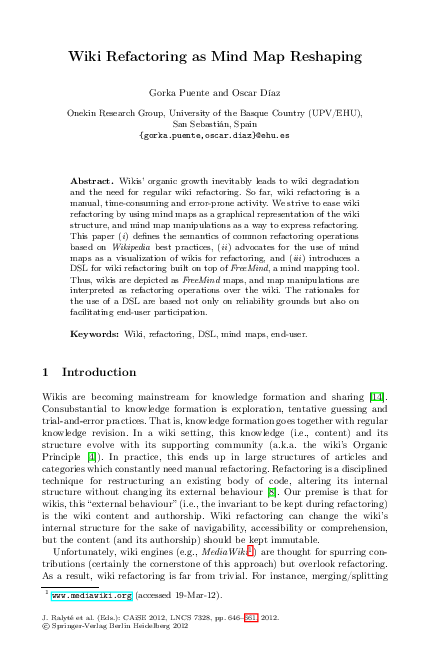 (PDF) Wiki Refactoring as Mind Map Reshaping
