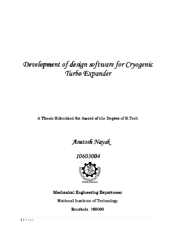 (PDF) Development of design software for Cryogenic Turbo Expander