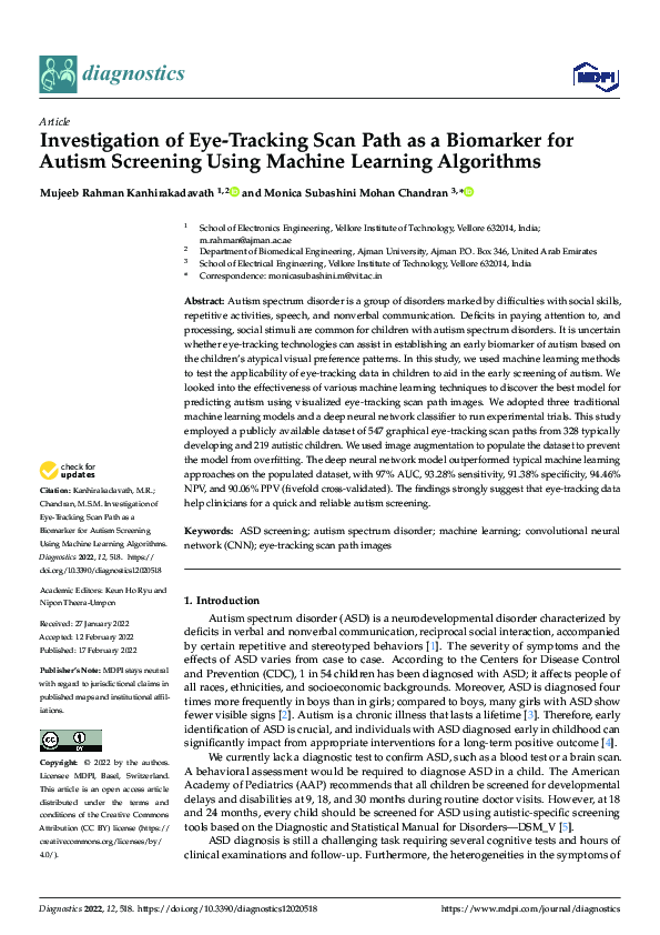 (PDF) Investigation of Eye-Tracking Scan Path as a Biomarker for Autism Screening Using Machine ...
