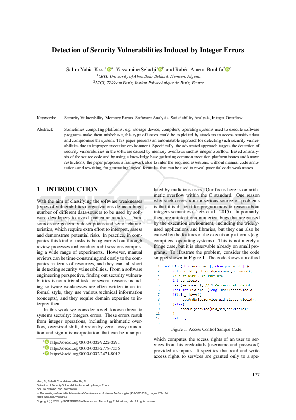 Pdf Detection Of Security Vulnerabilities Induced By Integer Errors