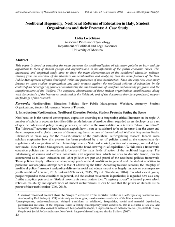 (PDF) Neoliberal Hegemony, Neoliberal Reforms of Education in Italy ...