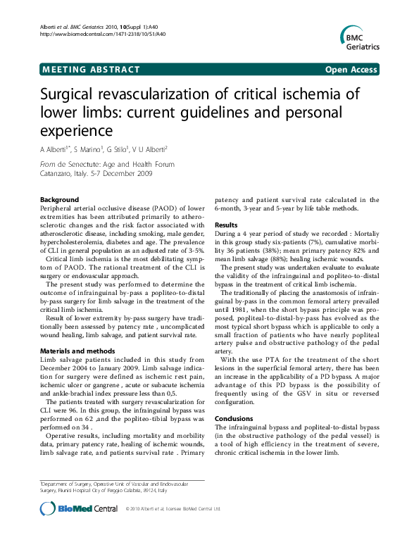 (PDF) Surgical revascularization of critical ischemia of lower limbs ...