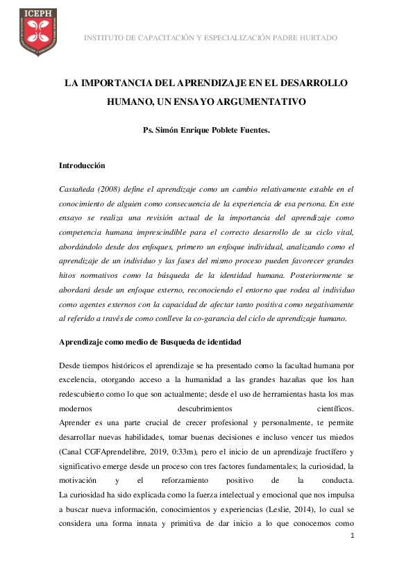 (PDF) LA IMPORTANCIA DEL APRENDIZAJE EN EL DESARROLLO HUMANO, UN ENSAYO ...
