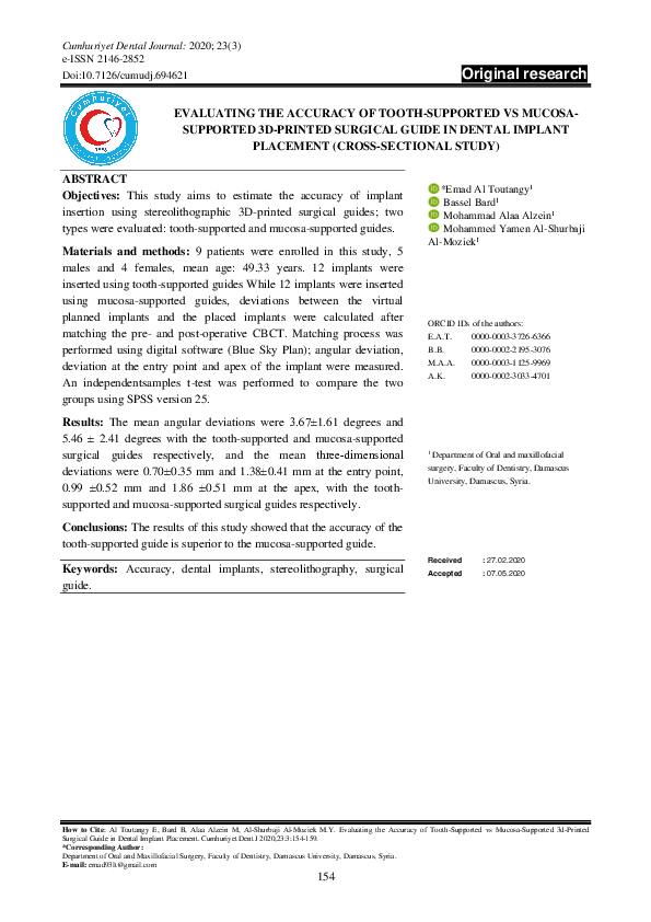 (PDF) Evaluating the Accuracy of Tooth-Supported vs Mucosa-Supported 3D ...