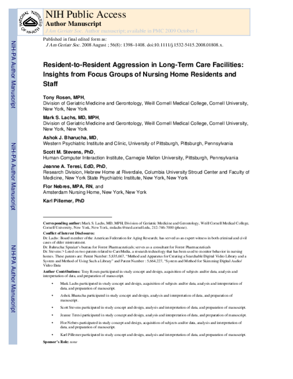 (PDF) Resident-to-Resident Aggression in Long-Term Care Facilities ...