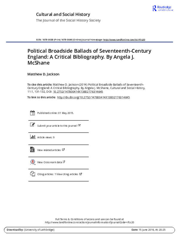 (PDF) Political Broadside Ballads of Seventeenth-Century England: A ...