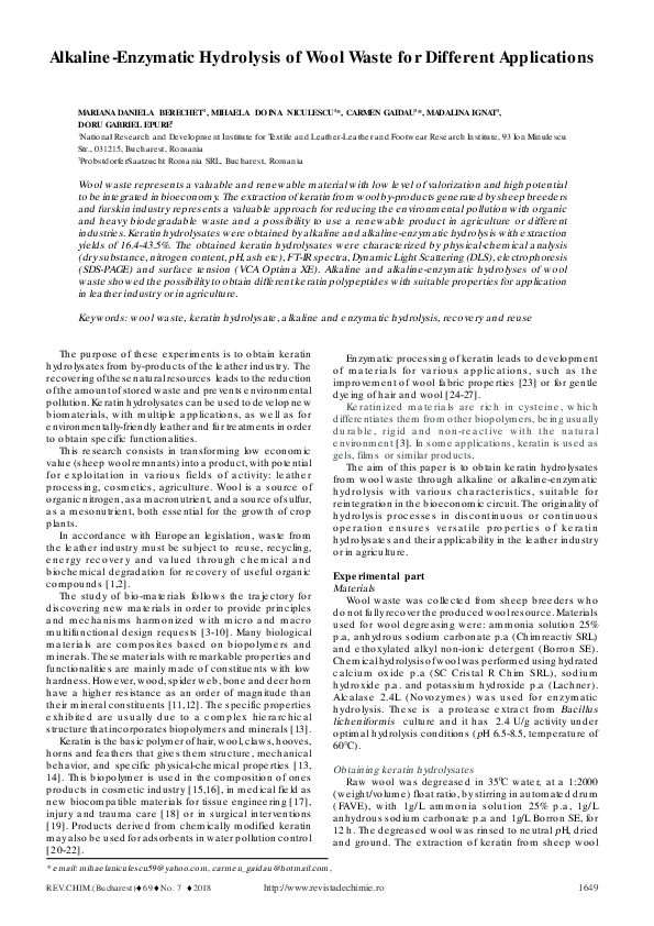 (PDF) Alkaline-Enzymatic Hydrolysis of Wool Waste for Different ...