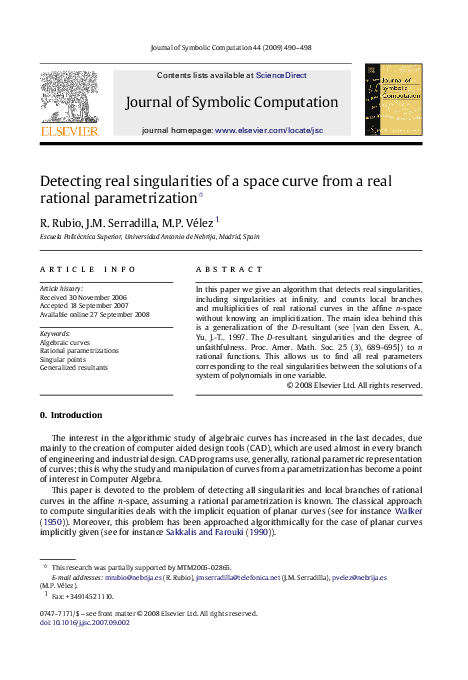 Pdf Detecting Real Singularities Of A Space Curve From A Real Rational Parametrization
