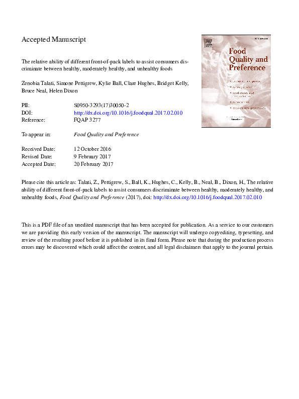 (PDF) The relative ability of different front-of-pack labels to assist ...