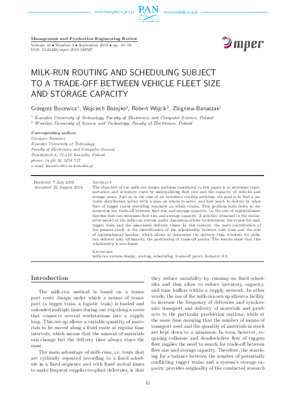 (PDF) Milk-run routing and scheduling subject to a trade-off between vehicle fleet size and ...