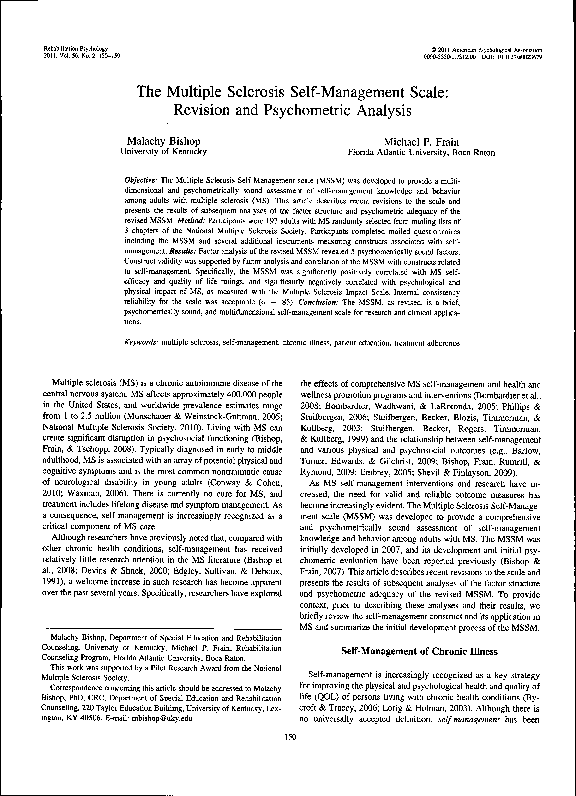 (PDF) Multiple Sclerosis Self-Management Scale--Revised; Polish Version
