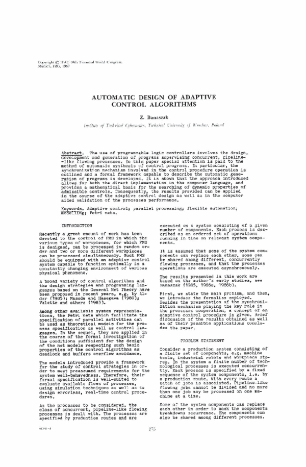 (PDF) Automatic Design of Adaptive Control Algorithms