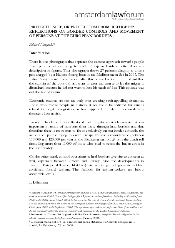 (PDF) Protection of, or Protection from, Refugees? Reflections on ...