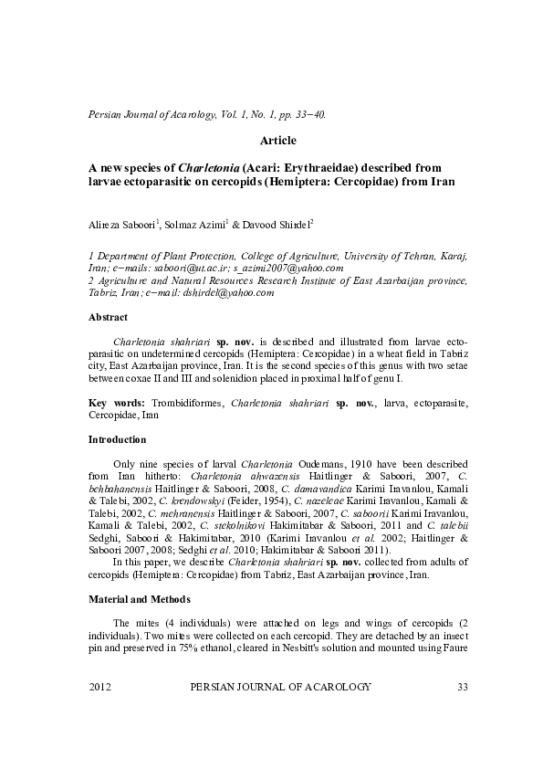 (PDF) Article A new species of Charletonia (Acari: Erythraeidae ...