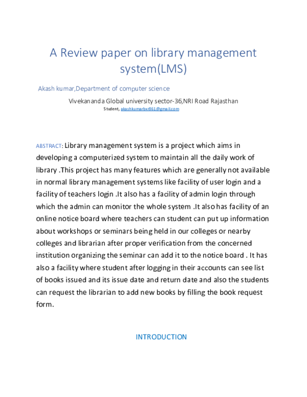 (PDF) A Review paper on library management system(LMS