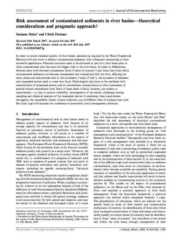 (PDF) Risk assessment of contaminated sediments in river basins ...