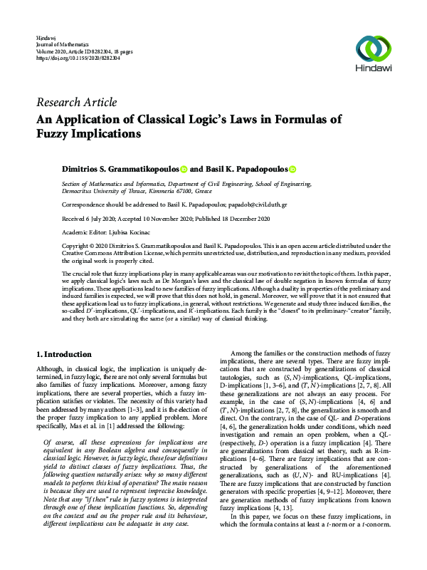 (PDF) An Application of Classical Logic’s Laws in Formulas of Fuzzy Implications