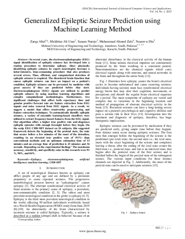 Pdf Generalized Epileptic Seizure Prediction Using Machine Learning Method
