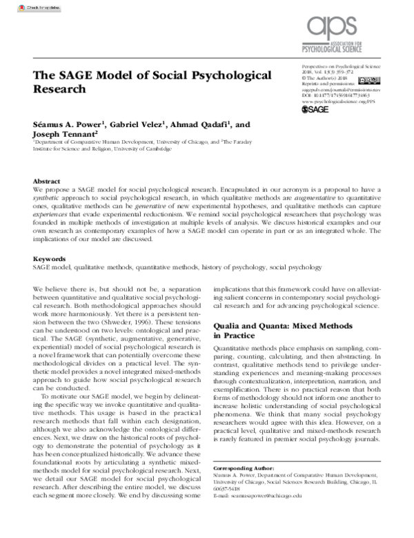 (PDF) The SAGE Model of Social Psychological Research