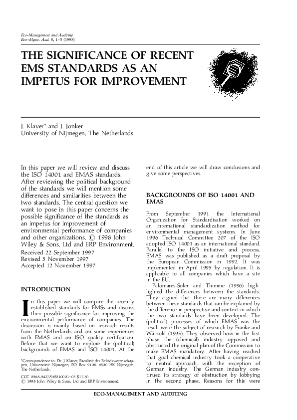 (PDF) The significance of recent EMS standards as an impetus for improvement