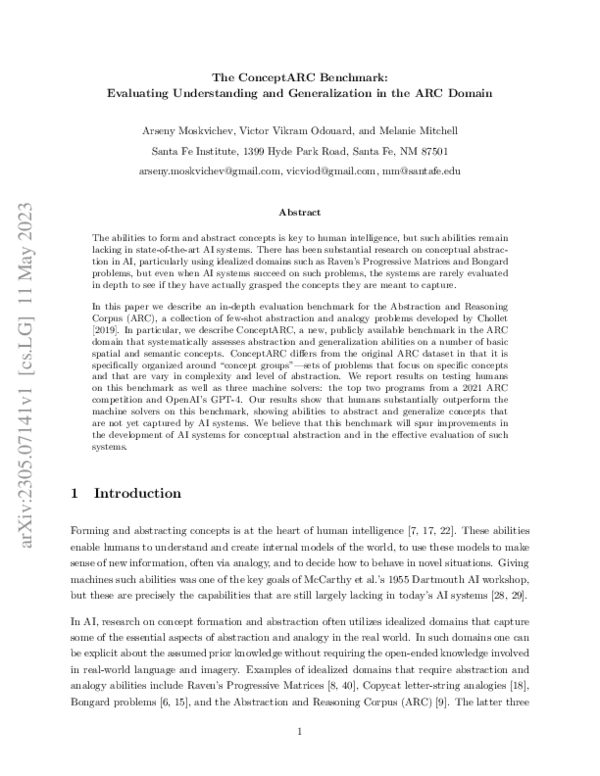 (PDF) The ConceptARC Benchmark: Evaluating Understanding and ...