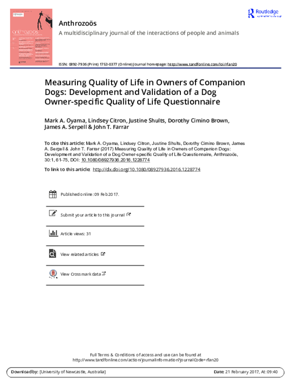 (PDF) Measuring Quality of Life in Owners of Companion Dogs ...