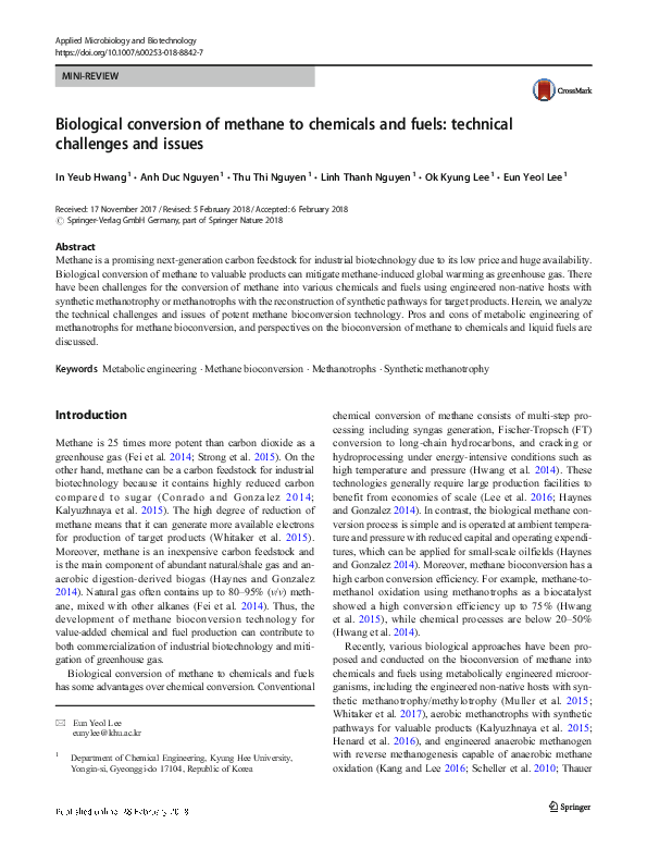 (PDF) Biological conversion of methane to chemicals and fuels ...
