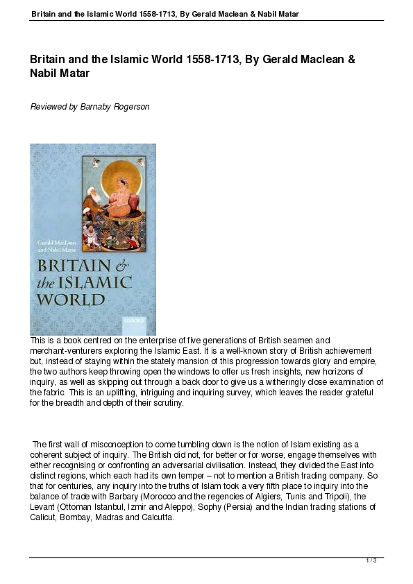 (PDF) Britain and the Islamic World, 1558–1713