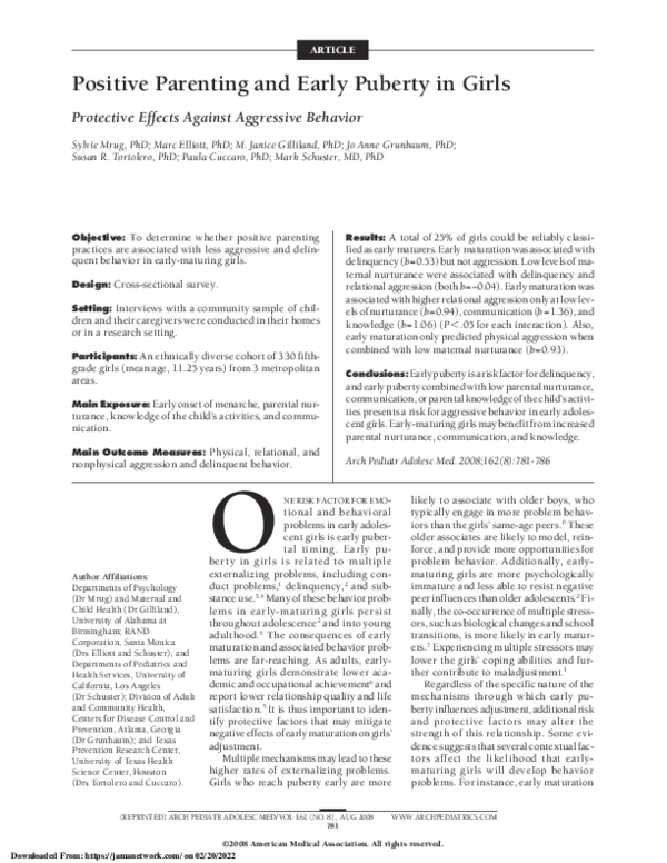 (PDF) Positive Parenting and Early Puberty in Girls