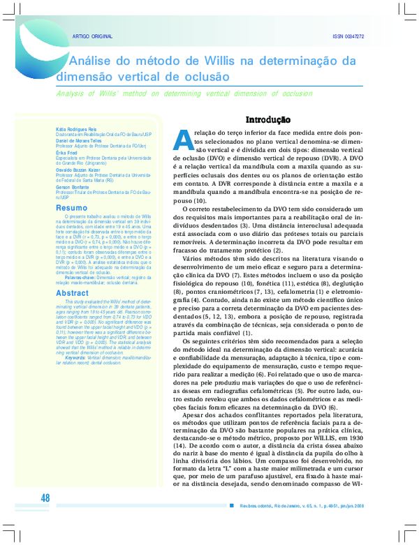 (PDF) Análise do método de Willis na determinação da dimensão vertical ...