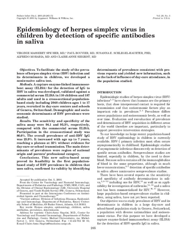 (PDF) Epidemiology of herpes simplex virus in children by detection of ...