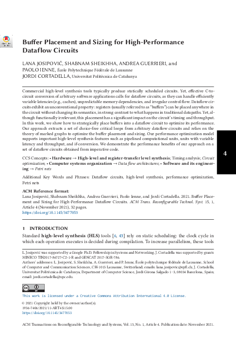 Pdf Buffer Placement And Sizing For High Performance Dataflow Circuits 0998